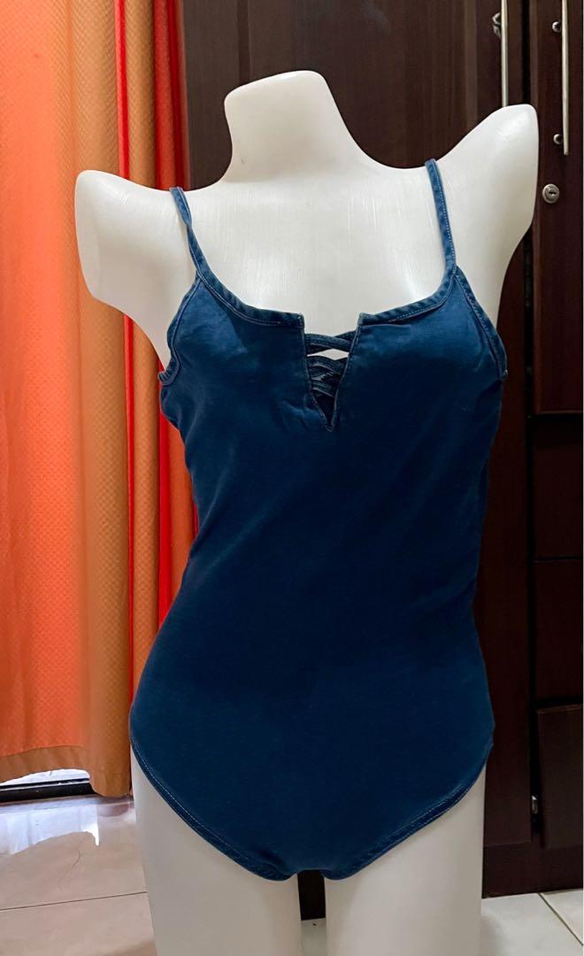 SOFT DENIM LACE UP SWIMSUIT U BACK SWXY STYLE, Women's Fashion ...