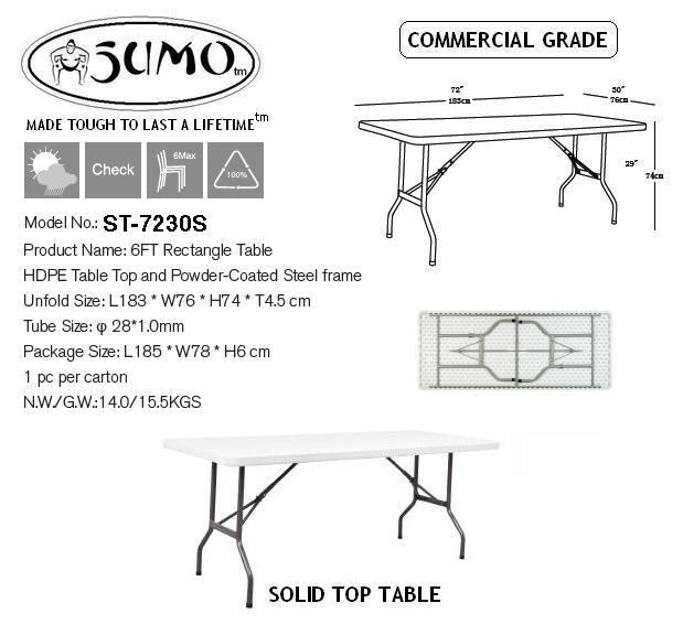 SUMO ST-7230S top table with foldable steel legs 72x30" Commercial ...