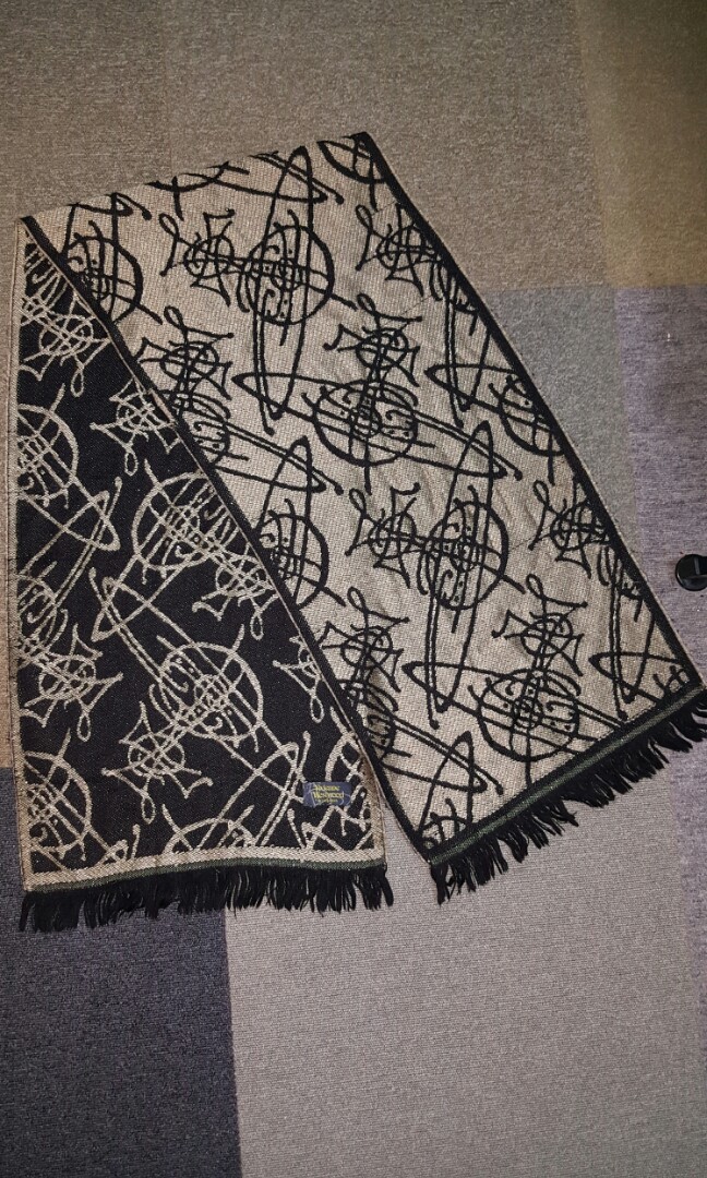 Vivienne Westwood Orb Motif Fringed Scarf, Luxury, Accessories on Carousell