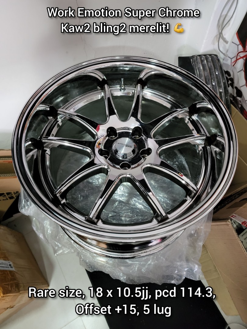 WORK EMOTION SUPER CHROME SPORT RIM 18 x 10.5jj offset +15 , 5 lugs ...