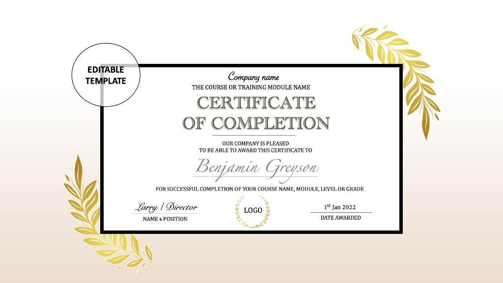 Certificate of Completion Template, Custom DIY Editable Printable ...