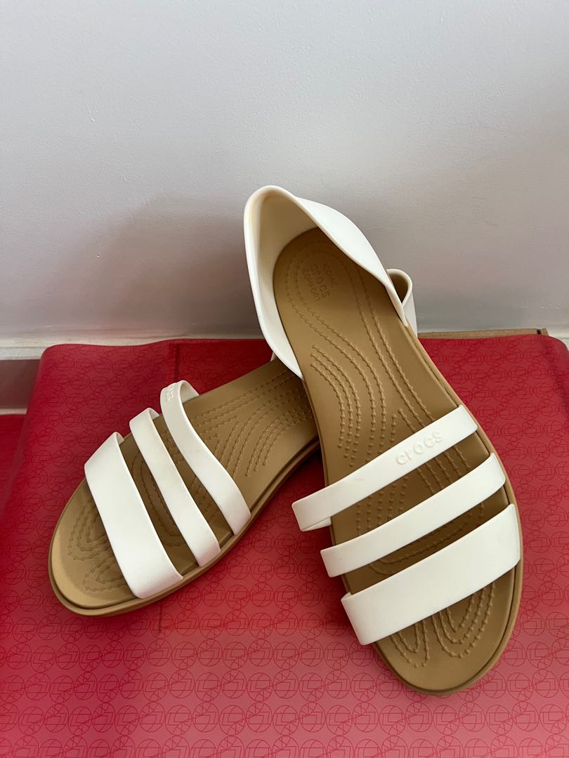 Crocs tulum white open flat sandal, Women's Fashion, Footwear, Sandals ...
