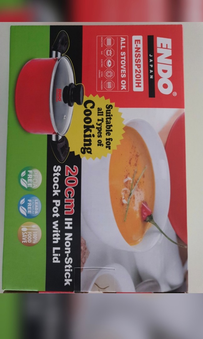 ENDO 20cm Stock Pot with Lid, Furniture & Home Living, Kitchenware ...
