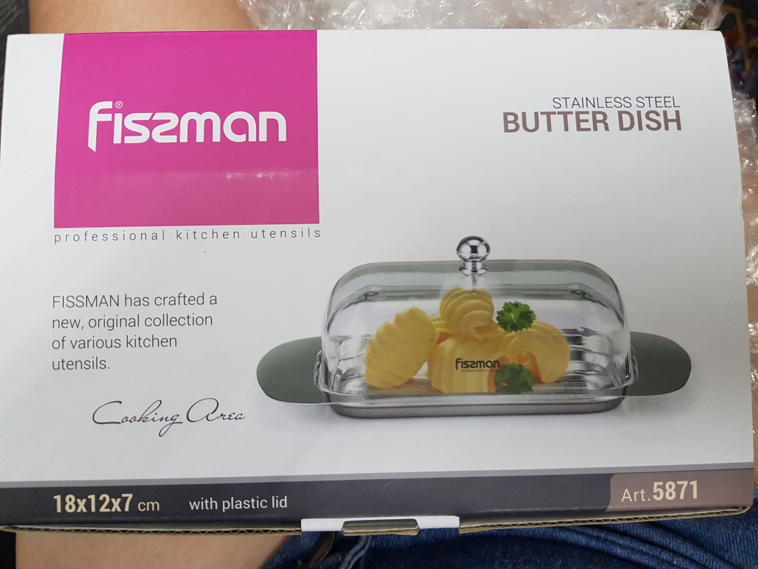 FISZMAN Stainless Steel Butter Dish with Plastic Lid, Furniture & Home ...