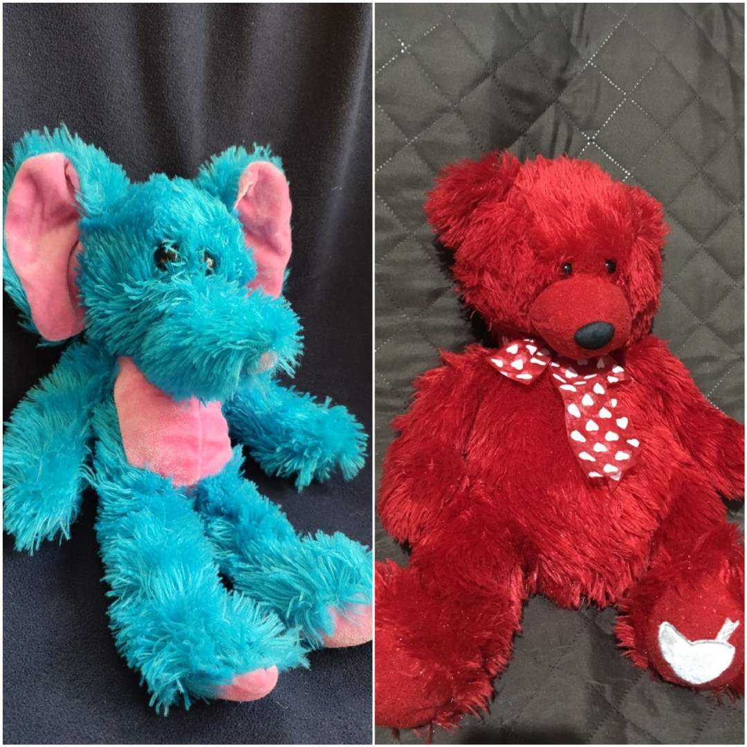 FUZZY Stuffed Toys- BLUE ELEPHANT & VALENTINE TEDDY BEAR, Hobbies ...