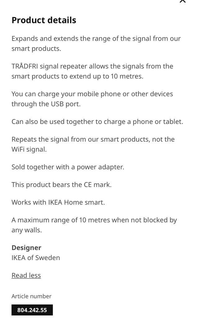 Ikea Tradfri smart home signal repeater, TV & Home Appliances, Other ...