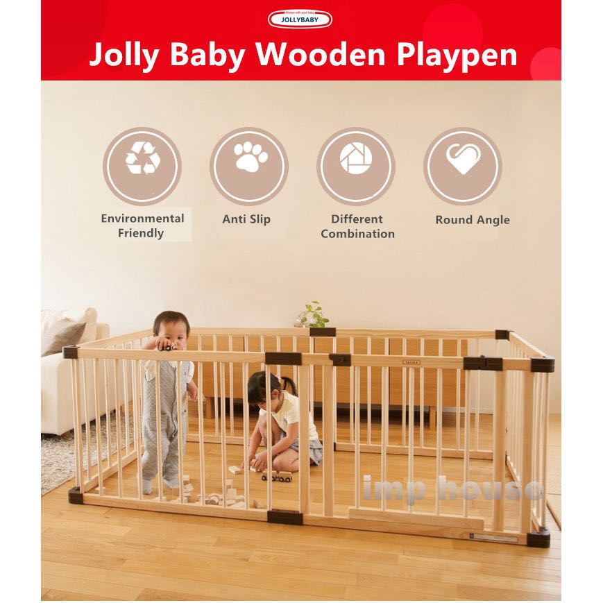 Jollybaby Wooden Playpen (8 panels with door), Babies & Kids, Baby ...