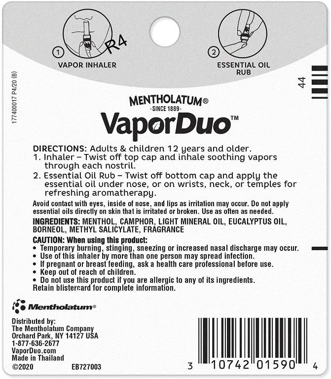 Mentholatum VaporDuo 2 in 1 Vapor Inhaler & Essential Oil Rub ...