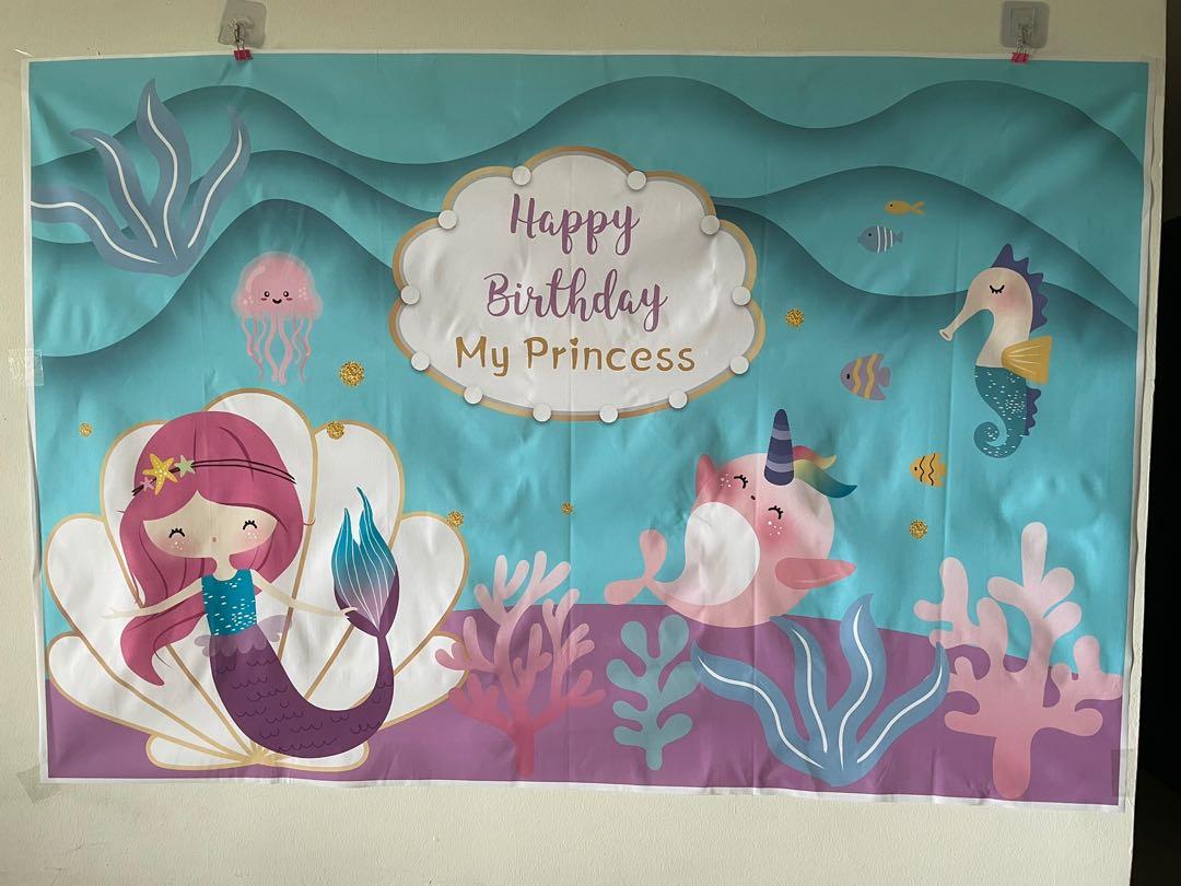 Mermaid Team Party backdrop and table side flag, Hobbies & Toys ...