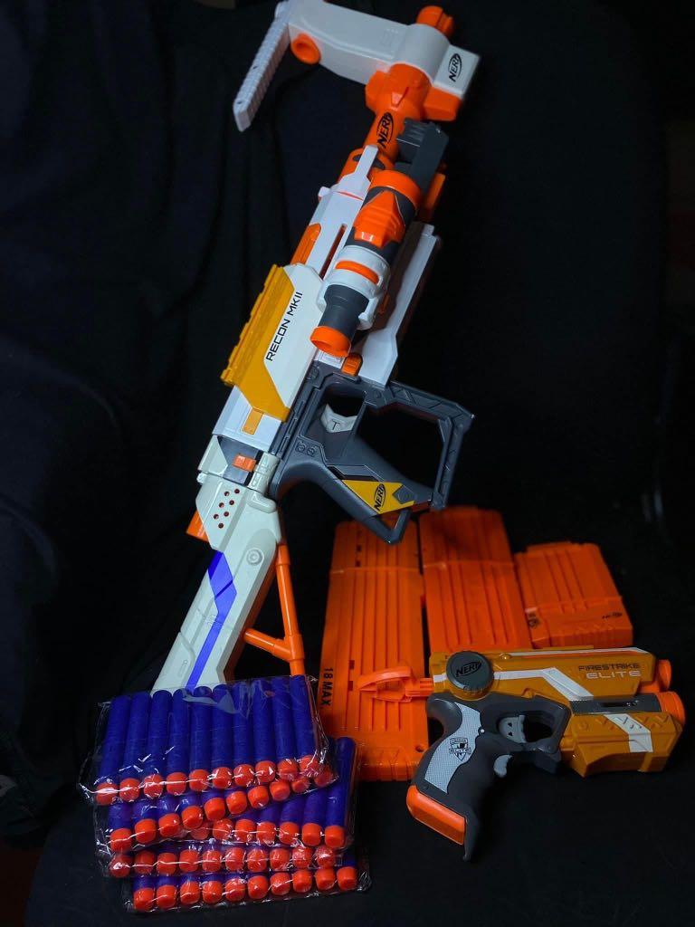 Nerf recon MK II with pistol + 3 magazine and nerf bullets, Hobbies ...
