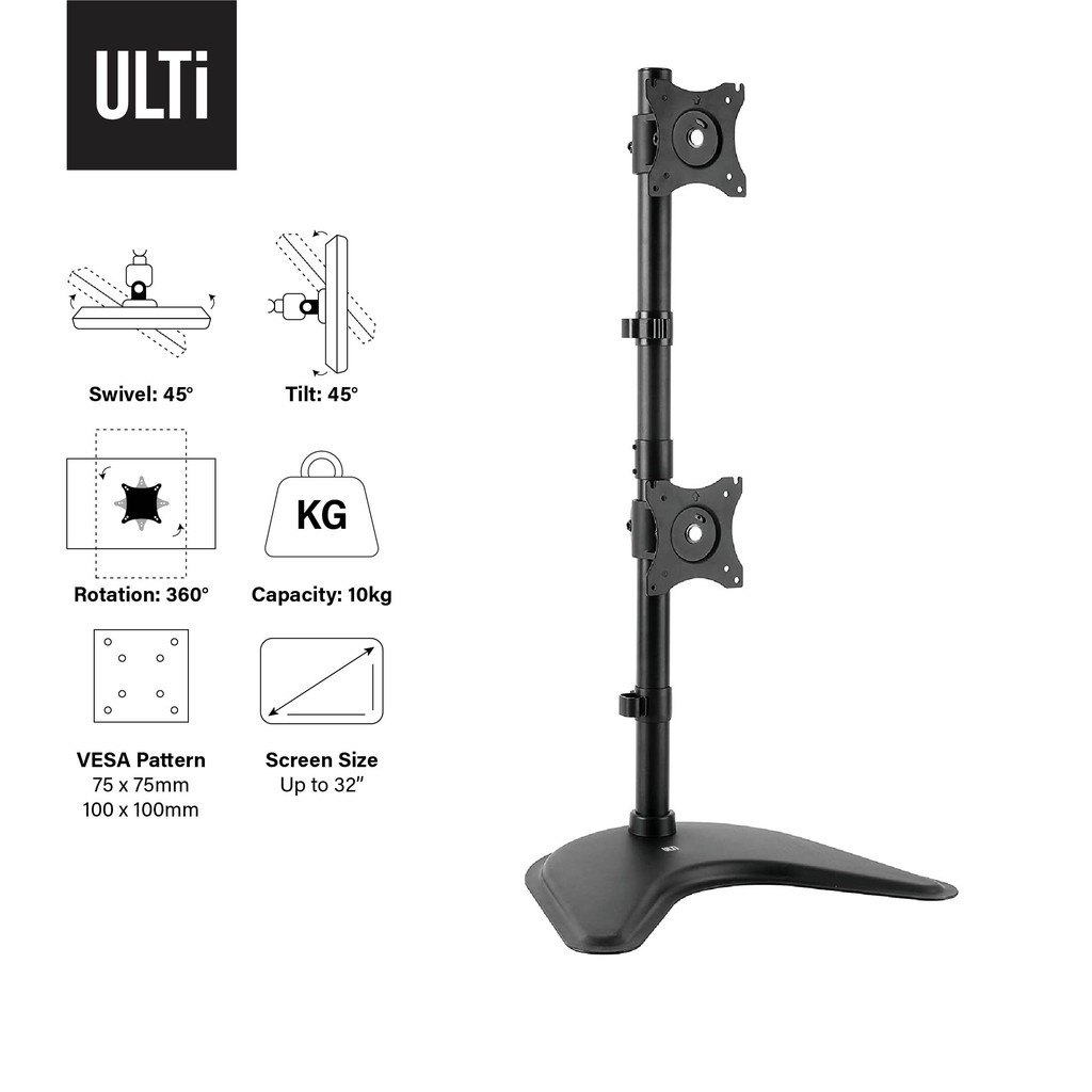 ULTI Dual LCD 13 to 32 inch Monitor Vertical Desk Stand, Free-Standing ...