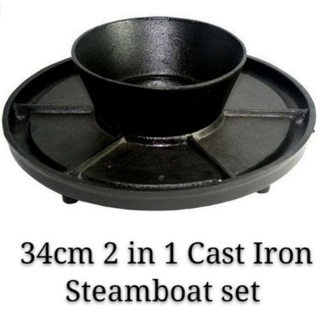 2 IN 1 CAST IRON KOREAN BBQ / PAN GRILL TEPPANYAKI TERIYAKI SHABU ...
