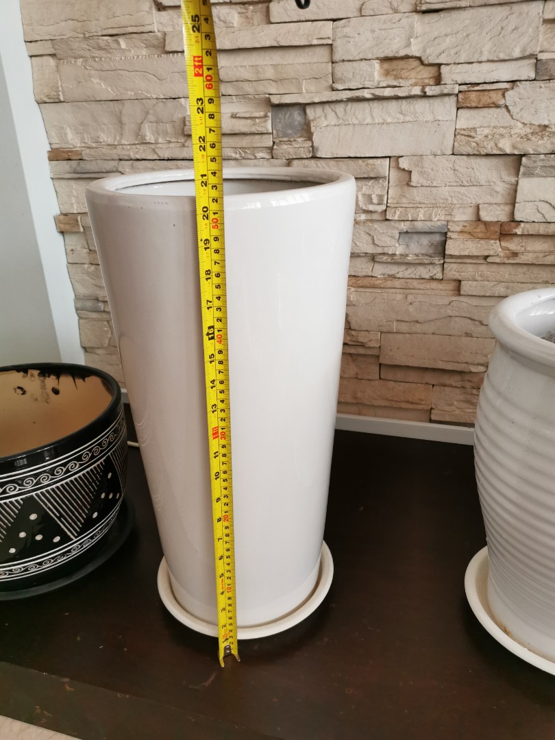 3 ceramic planters with Baba drainage plates ($15@), Furniture & Home ...