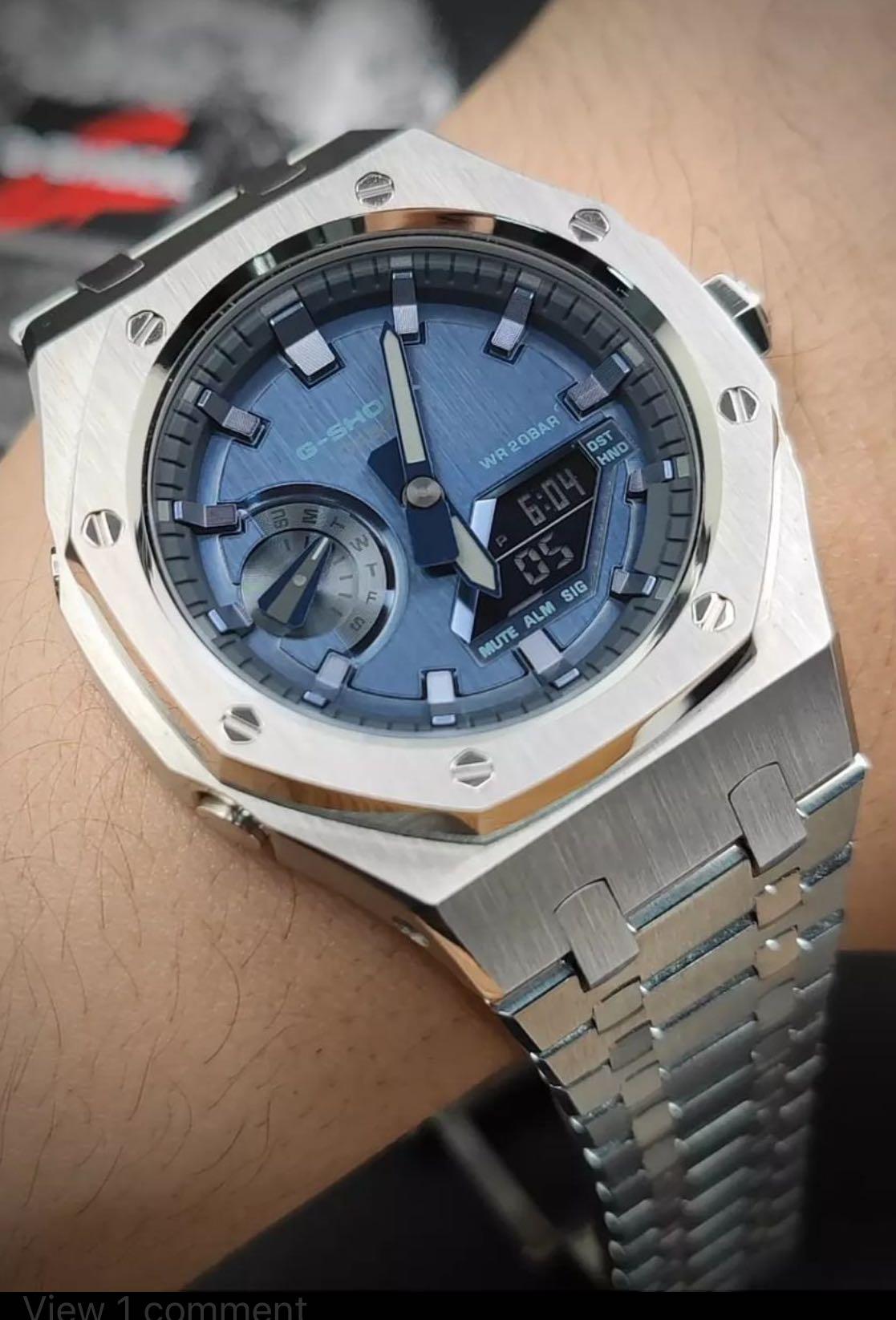 Blue ap design mod this Gshock Casio gm2100 gm-2100 stainless steel ...