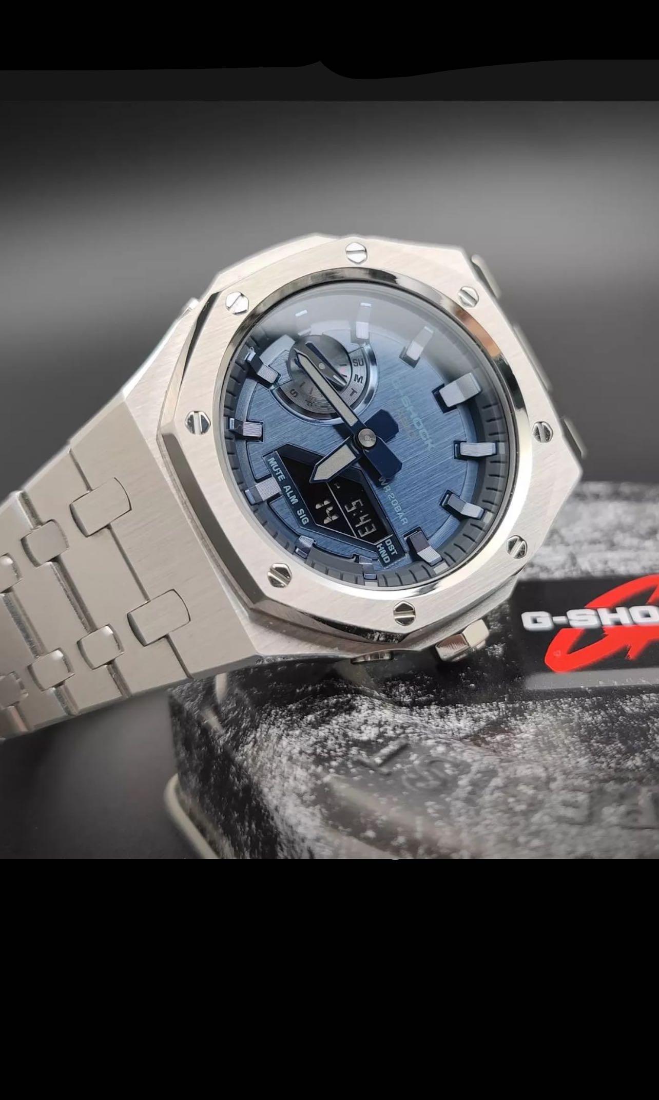 Blue ap design mod this Gshock Casio gm2100 gm-2100 stainless steel ...