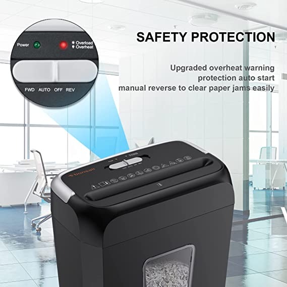 bonsaii Paper Shredder for Home Use, 6-Sheet Crosscut Paper and Credit ...