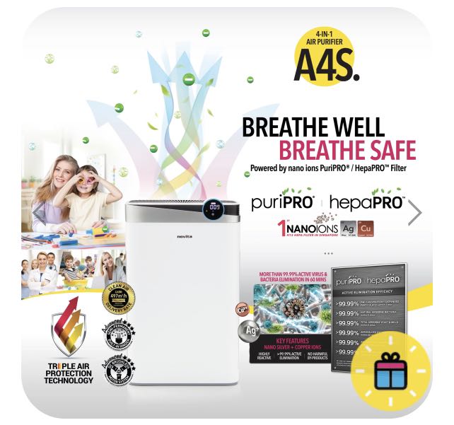 Novita Air Purifier A4S. Comes With 2 concentrated solutions, TV & Home Appliances, Air ...