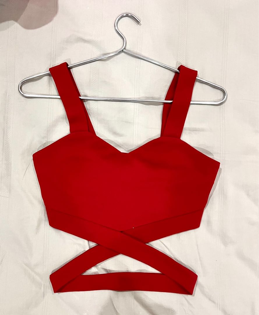 Red Crop Top with Cross Band SHEIN, Women's Fashion, Tops, Sleeveless ...