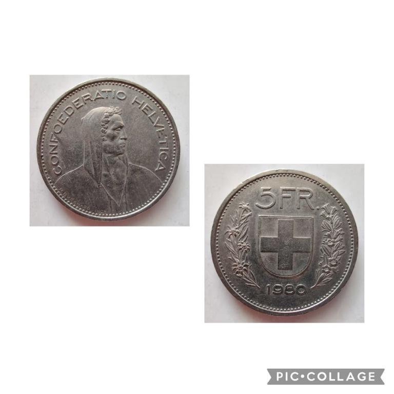 Confoederatio Helvetica Swiss Francs 5 Franc 1980, Hobbies & Toys, Collectibles & Memorabilia ...