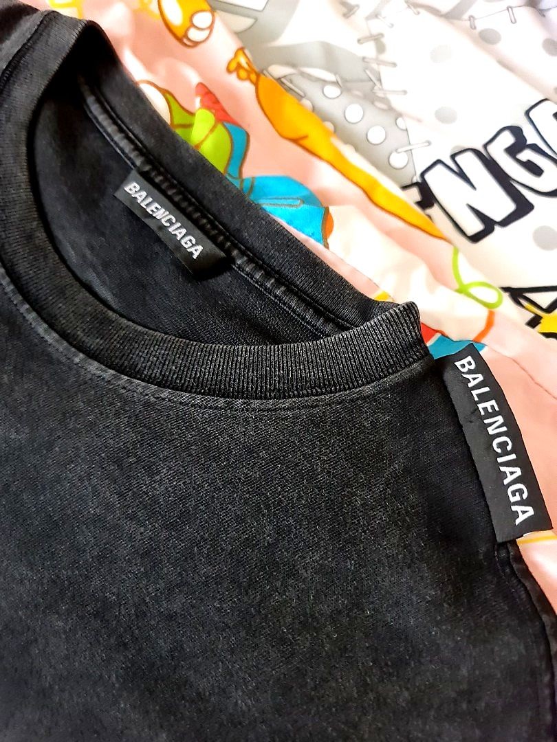 Balenciaga Black Logo Tag Washed Faded Tee., Luxury, Apparel on Carousell