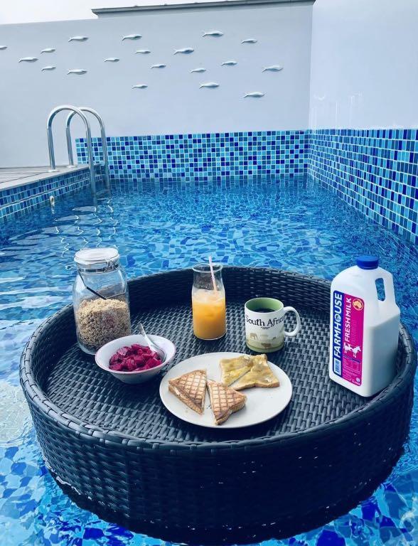 Beautiful pool floating table, Furniture & Home Living, Outdoor ...