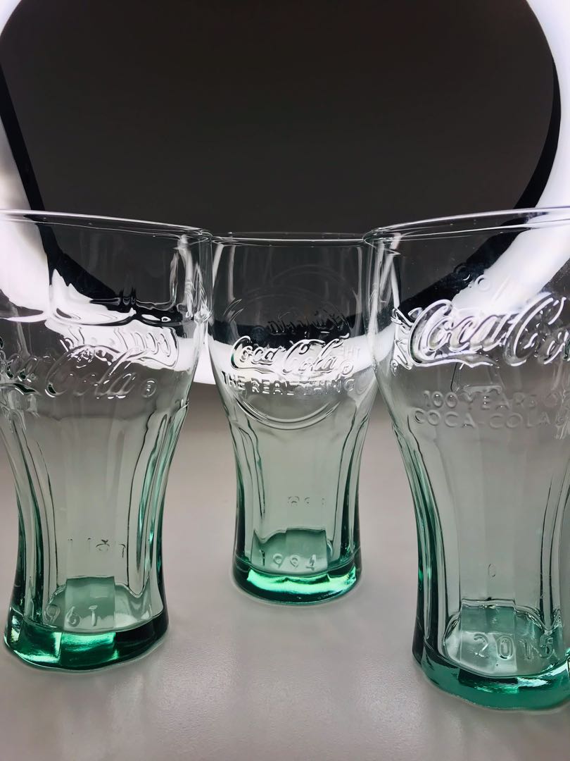 Coca Cola Green Tinted Glasses (Set of 3), Hobbies & Toys, Collectibles ...