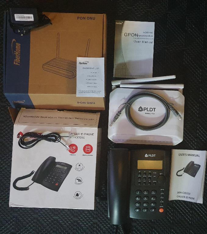 Complete PLDT Fiber FibrHome package: Fibr Router, Caller ID Phone ...