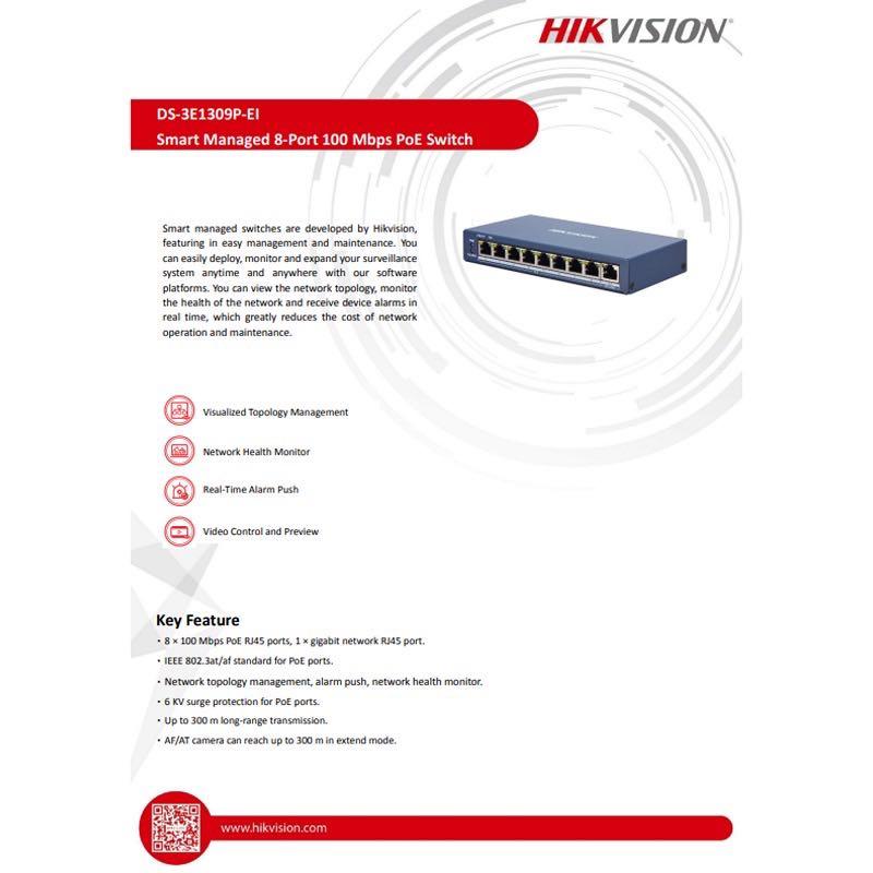 Hikvision 8 Port Smart PoE Switch [Managed 8-Port + 1x Gigabit Network ...