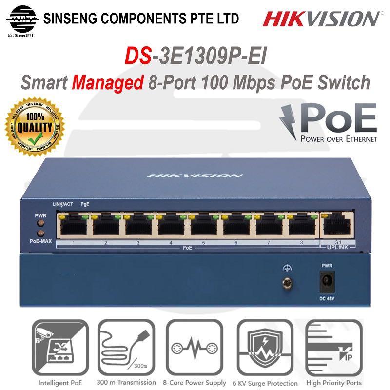 Hikvision 8 Port Smart PoE Switch [Managed 8-Port + 1x Gigabit Network ...