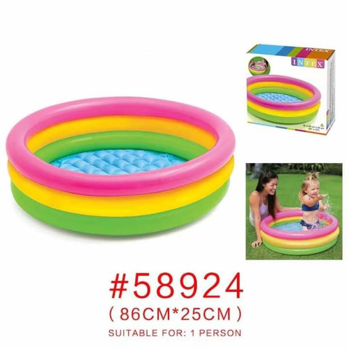 Intex round inflatable rainbow pool, Looking For on Carousell