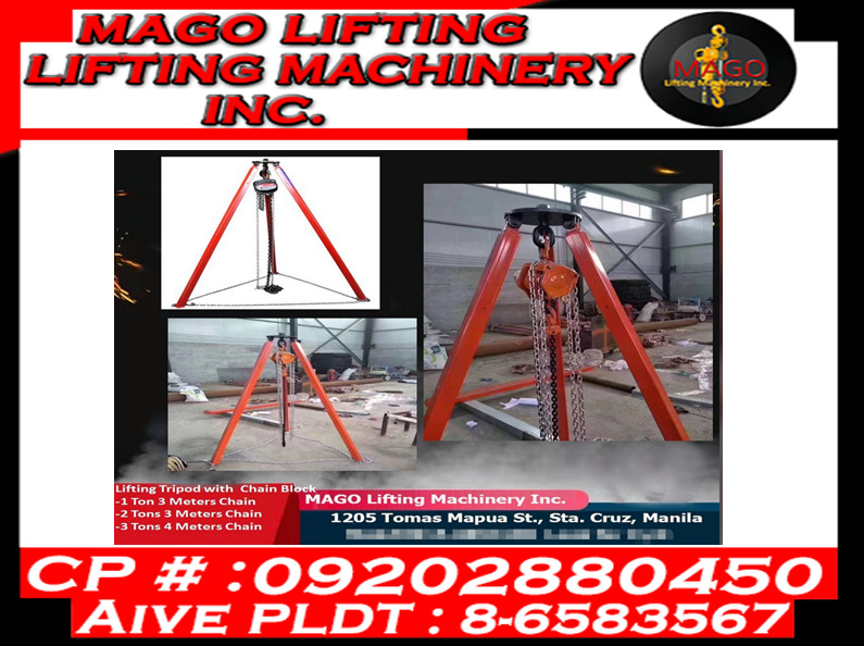 Lifting tripod with chain block, Commercial & Industrial, Construction ...