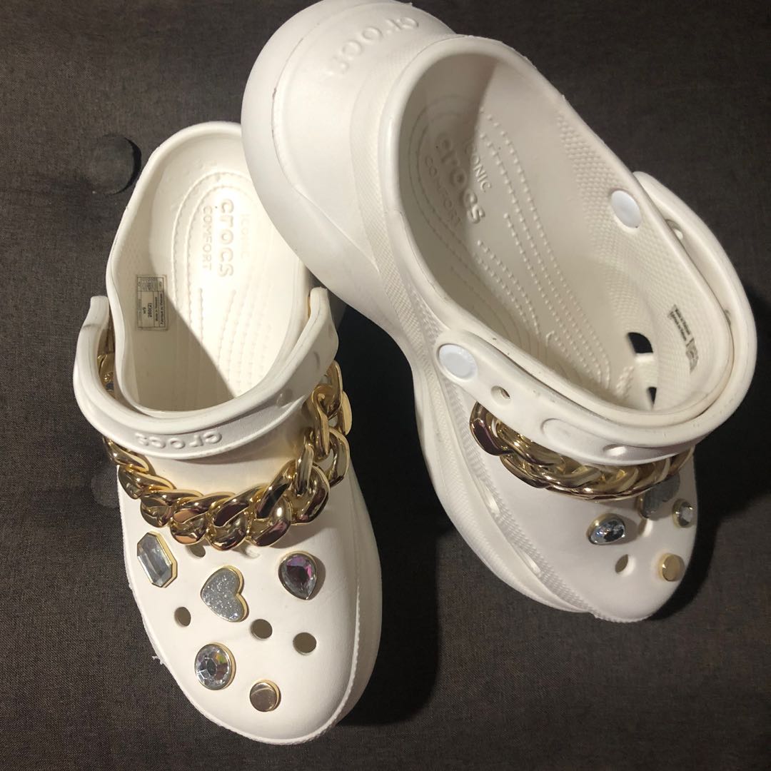 Original Crocs Womens Classic Bae Clog White w/ jibbitz W9, Women's ...