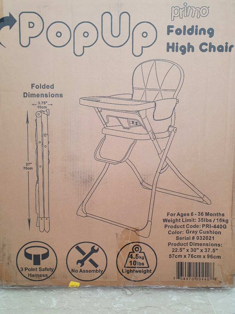PRIMO POPUP FOLDING HIGH CHAIR, Babies & Kids, Baby Nursery & Kids ...