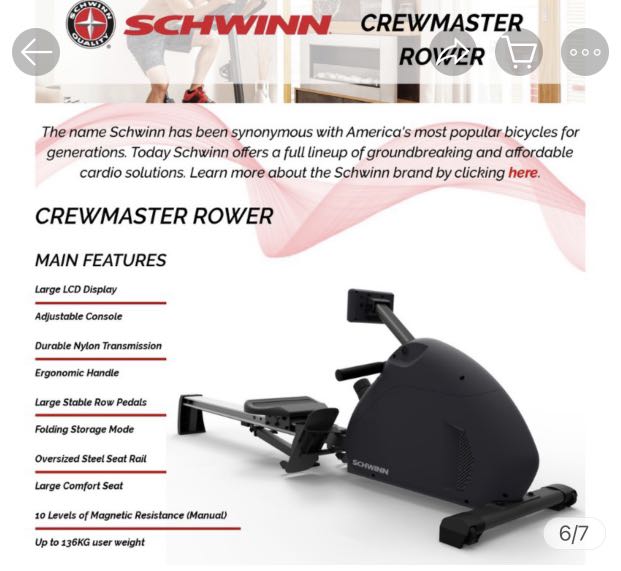 Schwinn Crewmaster Rower, Sports Equipment, Exercise & Fitness, Cardio ...