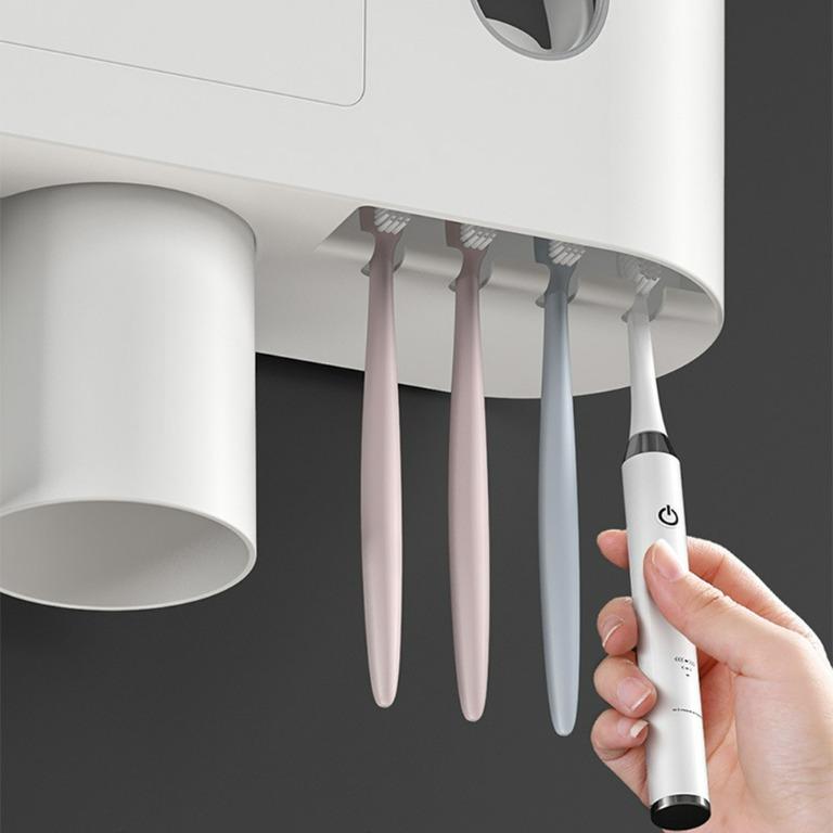 Wall Mounted Toothbrush/Cup Holder and Toothpaste Dispenser Bathroom ...