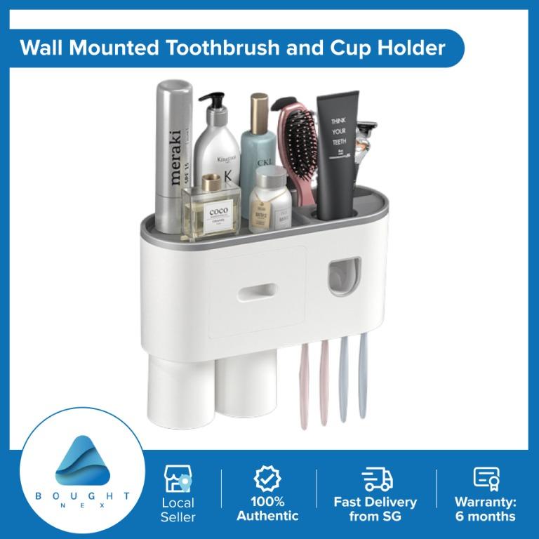 Wall Mounted Toothbrush/Cup Holder and Toothpaste Dispenser Bathroom ...