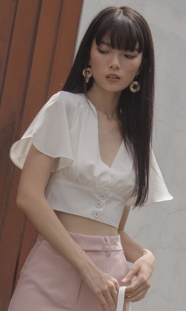 White femme fatale top YHF, Women's Fashion, Tops, Blouses on Carousell