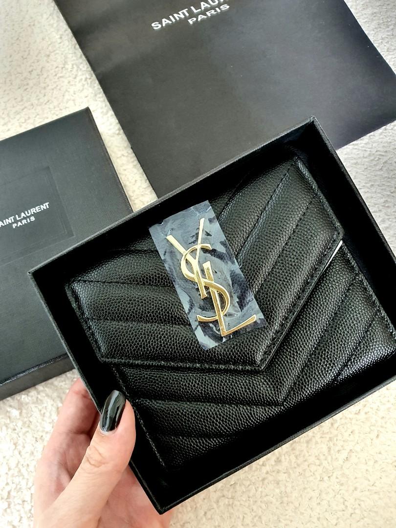 YSL saint laurent Tri fold compact wallet Black, Women's Fashion, Bags ...