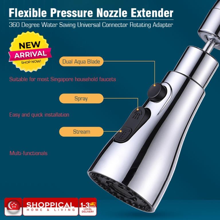 360 Degree Flexible Pressure Nozzle Extender Faucet Tap Water Saving ...