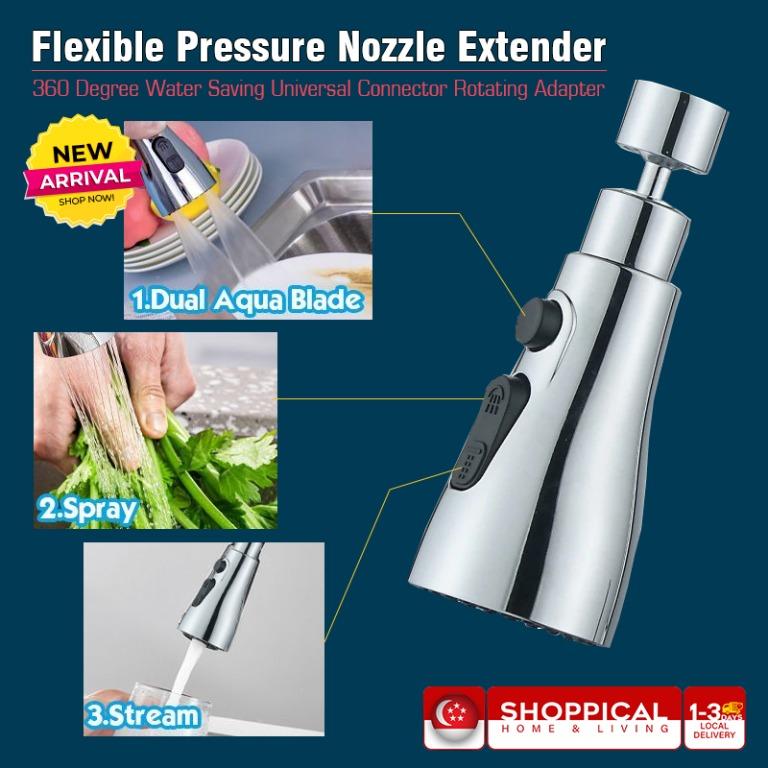 360 Degree Flexible Pressure Nozzle Extender Faucet Tap Water Saving ...