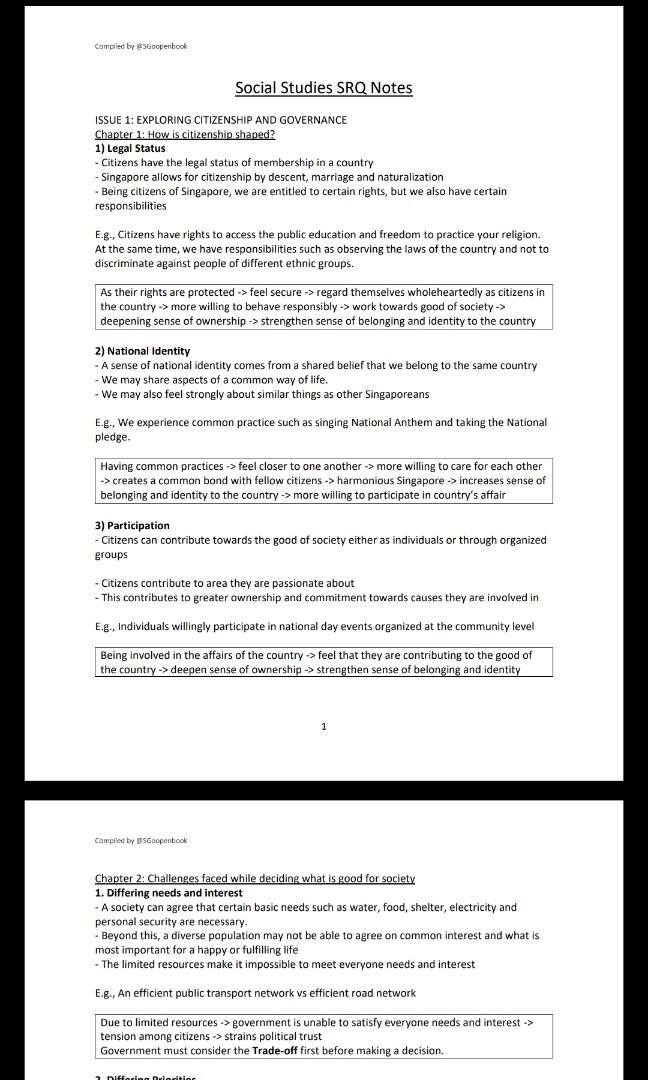 A1 Social Studies O/N Levels SRQ Notes, Hobbies & Toys, Books ...
