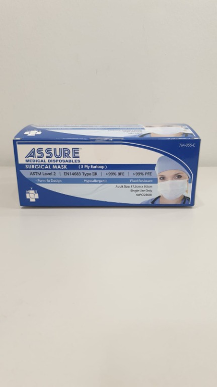 Assure Surgical Face Mask, Adult, 3-Ply Earloop, Health & Nutrition ...