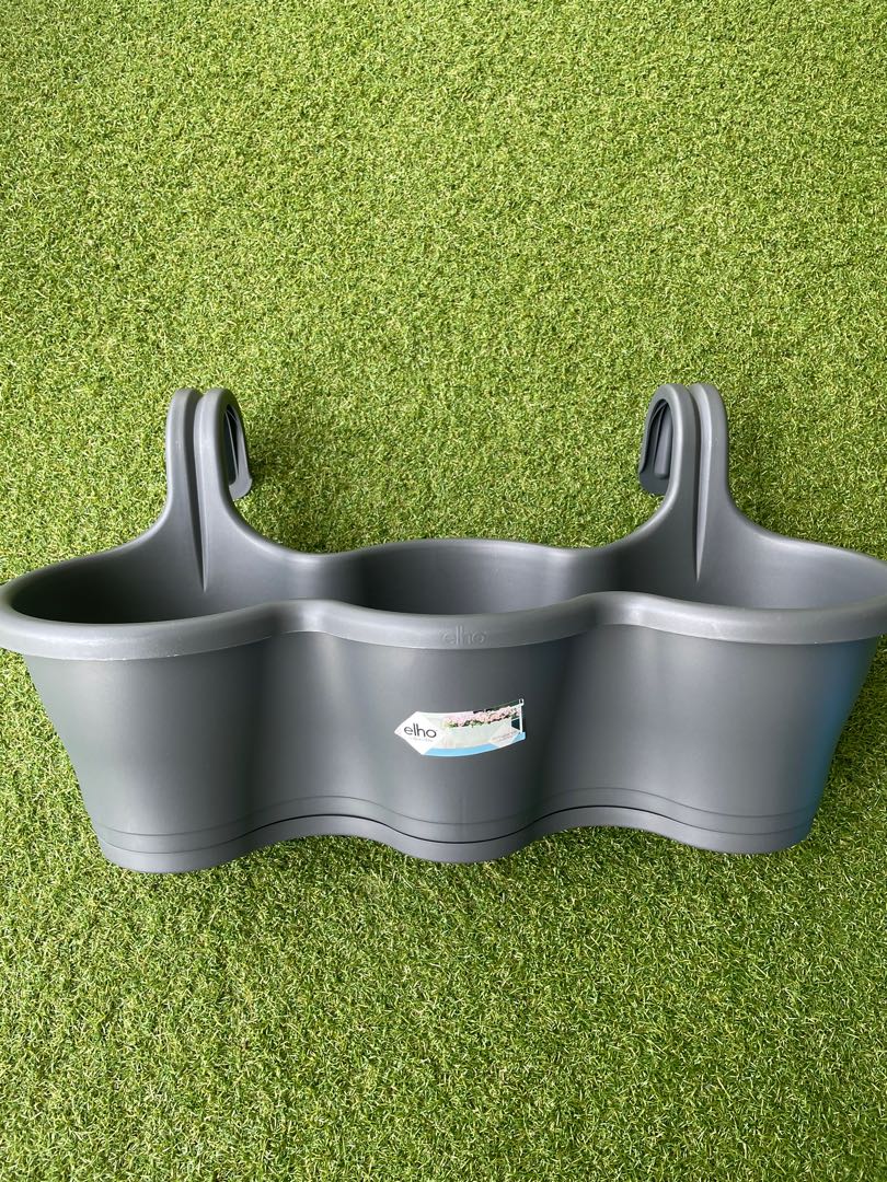 Elho hanging balcony triple plastic planter, Furniture & Home Living ...