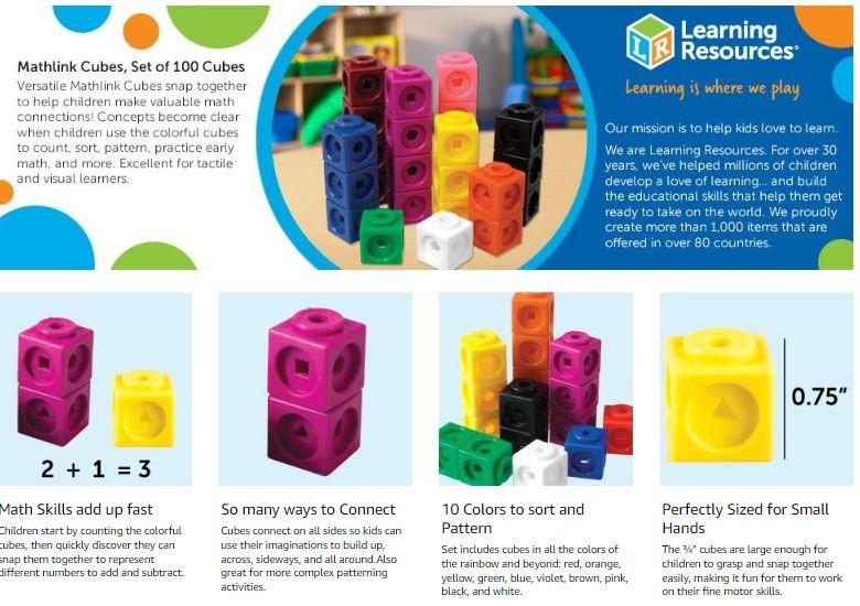 BNIB: Learning Resources 100 pcs MathLink Cubes Elementary Math Activity Set, Math Manipulative ...