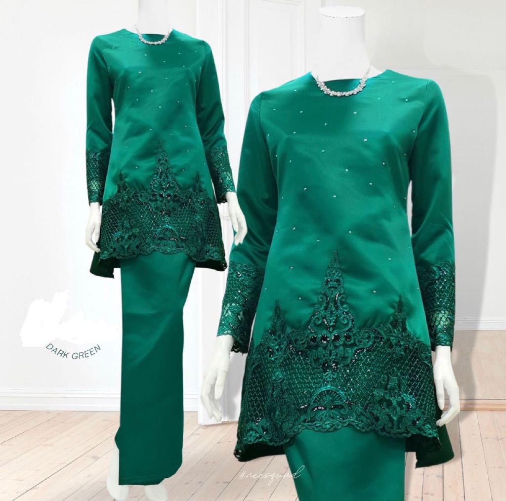 BRAND NEW HARI RAYA 2022 MODERN BAJU KURUNG SATIN LACE EMERALD / DARK ...