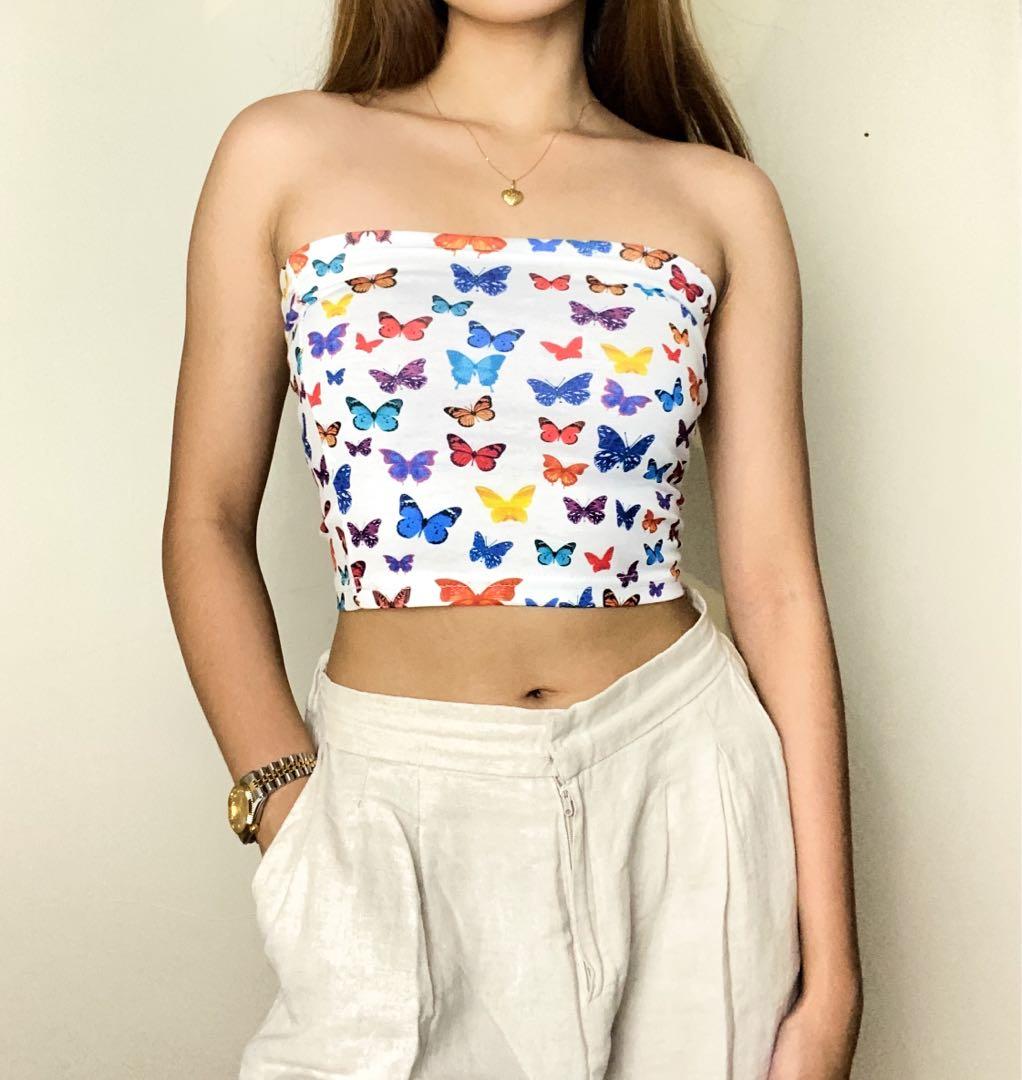 Butterfly tube top, Women's Fashion, Tops, Sleeveless on Carousell