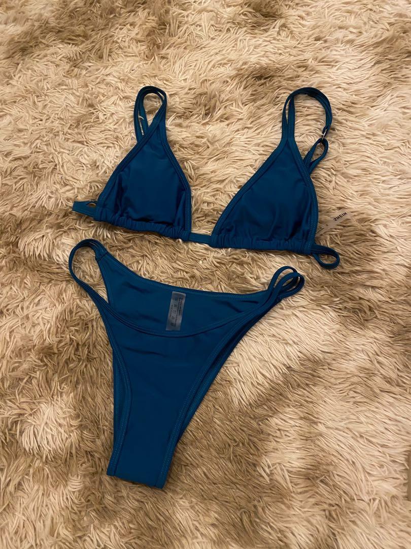 Dark Teal Green Triangle Bikini Set, Women's Fashion, Swimwear, Bikinis ...