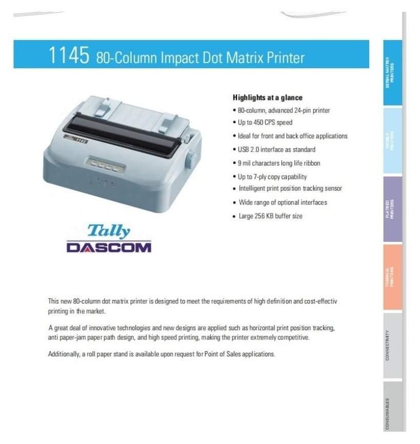 New Arrival!!! Tally Dascom Dot Matrix Printer 1145 80-Column 24 Pins ...