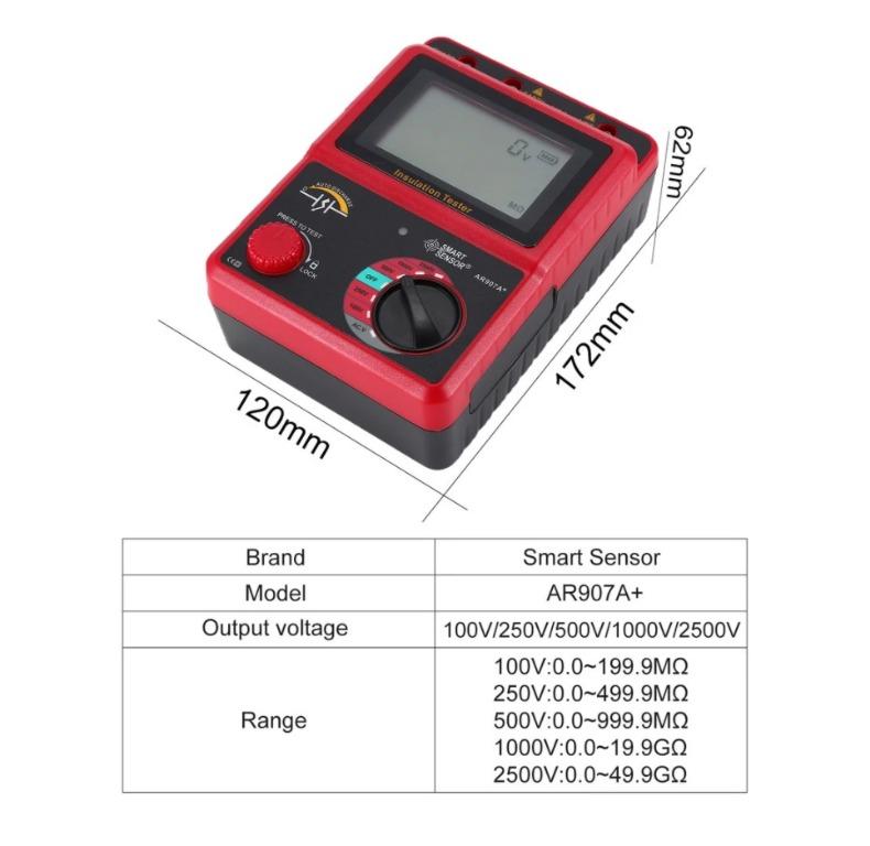 Smart Sensor AR907A+ 100-2500V Megger Insulation Earth Ground ...