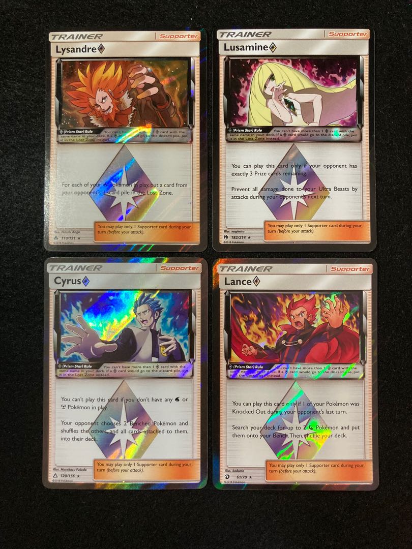 Super rare vintage trainer cards - Lysandre / Lusamine / Cyrus / Lance ...
